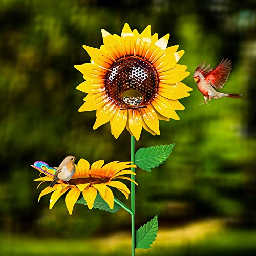 JOIEDOMI Sunflower Bird Feeder, Sunflower Yard Ornament Stakes, Flower Hanging Bird Feeders for Outdoors, Patio, Backyard, Garden