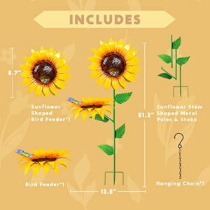 JOIEDOMI Sunflower Bird Feeder, Sunflower Yard Ornament Stakes, Flower Hanging Bird Feeders for Outdoors, Patio, Backyard, Garden