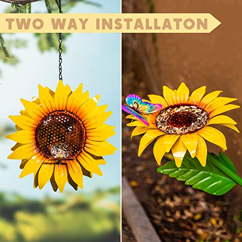 JOIEDOMI Sunflower Bird Feeder, Sunflower Yard Ornament Stakes, Flower Hanging Bird Feeders for Outdoors, Patio, Backyard, Garden