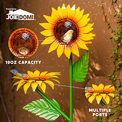 JOIEDOMI Sunflower Bird Feeder, Sunflower Yard Ornament Stakes, Flower Hanging Bird Feeders for Outdoors, Patio, Backyard, Garden