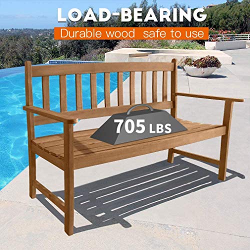 Patio Wood Bench Outdoor Garden Bench, Park Bench 705lbs Outside Porch Chair,Acacia Wood Furniture for Pool Backyard Balcony Deck Lawn Garden Yard Decor Patio ,Natural Oiled,48" W x 22" D x 33" H