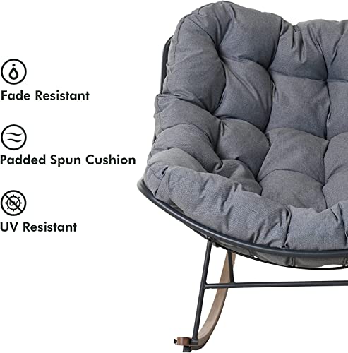 Grand patio Outdoor Rocking Chair, Comfy Modern Steel Rocker Chair with Cushion for Porch, Balcony, Patio, Garden, Yard, Gray