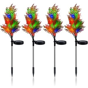 4 pieces solar christmas yard decorations tree lights garden outdoor waterproof, christmas tree solar stakes, yard and decoration solar flickering tree lights patio lawn pathway