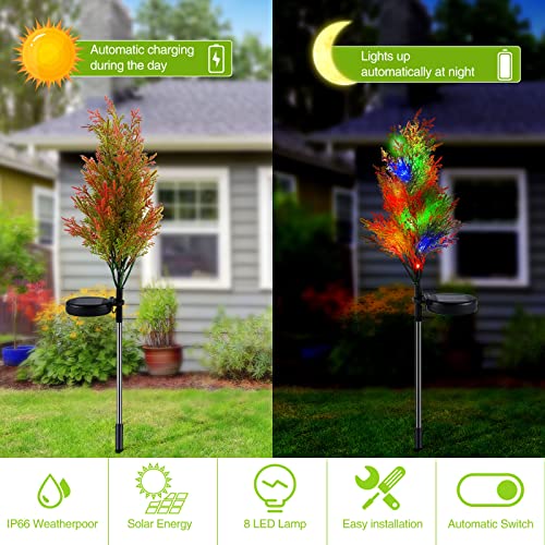 4 Pieces Solar Christmas Yard Decorations Tree Lights Garden Outdoor Waterproof, Christmas Tree Solar Stakes, Yard and Decoration Solar Flickering Tree Lights Patio Lawn Pathway