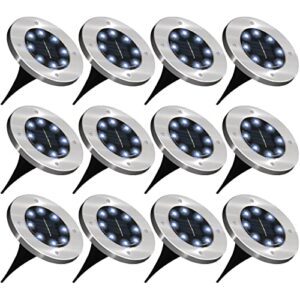 sunco solar lights outdoor garden led, waterproof landscape pathway light fixture, dusk to dawn, yard patio ground lights, deck, cross spike stake, 12 count (pack of 1), 7000k diamond white