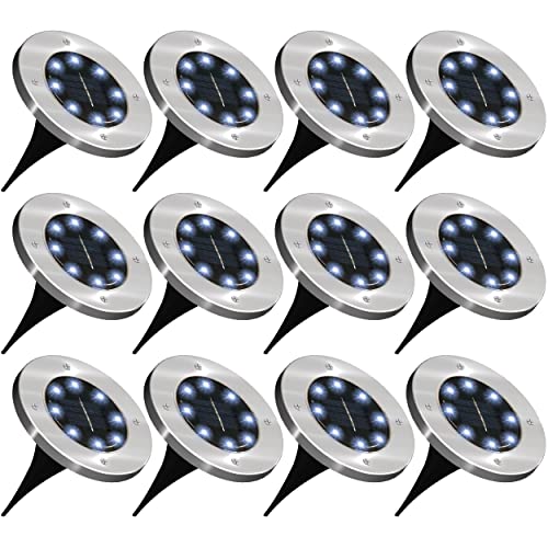 Sunco Solar Lights Outdoor Garden LED, Waterproof Landscape Pathway Light Fixture, Dusk to Dawn, Yard Patio Ground Lights, Deck, Cross Spike Stake, 12 Count (Pack of 1), 7000K Diamond White