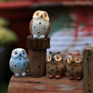 Danmu 4pcs Resin Mini Owls, Miniature Figurines, Fairy Garden Accessories, Fairy Garden Supplies, Fairy Garden Animals for Fairy Garden, Micro Landscape, Plant Pots, Bonsai Craft Decor