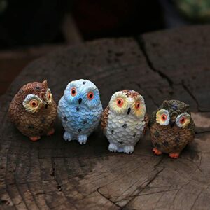 Danmu 4pcs Resin Mini Owls, Miniature Figurines, Fairy Garden Accessories, Fairy Garden Supplies, Fairy Garden Animals for Fairy Garden, Micro Landscape, Plant Pots, Bonsai Craft Decor