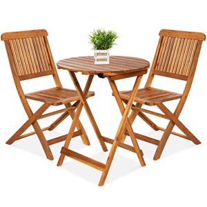 best choice products 3-piece acacia wood bistro set, folding patio furniture for backyard, balcony, deck w/ 2 chairs, round coffee table, teak finish – natural