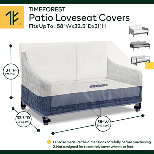 Time Forest Patio Loveseat Covers, 100% Waterproof Patio Furniture Covers, Heavy Duty Outdoor Couch Cover Waterproof, Lawn Garden Outdoor Furniture Covers Waterproof,Fog/Navy 60Wx42Dx30H Inch