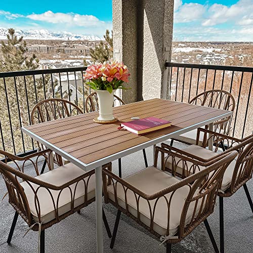 YITAHOME 7 Pieces Outdoor Patio Dining Set, Rattan Wicker Patio Dining Chair & Table Set for 6 People, Sectional Conversation Set with Umbrella Hole for Patios, Backyard, Balcony, Garden, Lawn