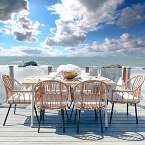 YITAHOME 7 Pieces Outdoor Patio Dining Set, Rattan Wicker Patio Dining Chair & Table Set for 6 People, Sectional Conversation Set with Umbrella Hole for Patios, Backyard, Balcony, Garden, Lawn