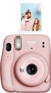 fujifilm instax mini 11 instant film camera with automatic exposure and flash, polaroid camera, fujinon 60mm lens with selfie mirror, optical viewfinder – blush pink (renewed)