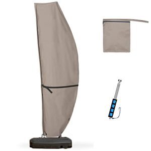 rachmi patio offset umbrella cover with zipper & rod, heavy duty 600d water-resistant uv resistant banana cover fits round/square outdoor garden beach cantilever parasol 7.5-11.5 feet, khaki