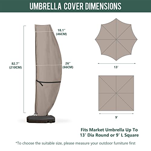 Rachmi Patio Offset Umbrella Cover with Zipper & Rod, Heavy Duty 600D Water-Resistant UV Resistant Banana Cover Fits Round/Square Outdoor Garden Beach Cantilever Parasol 7.5-11.5 Feet, Khaki