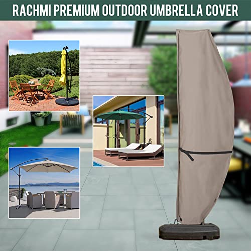 Rachmi Patio Offset Umbrella Cover with Zipper & Rod, Heavy Duty 600D Water-Resistant UV Resistant Banana Cover Fits Round/Square Outdoor Garden Beach Cantilever Parasol 7.5-11.5 Feet, Khaki