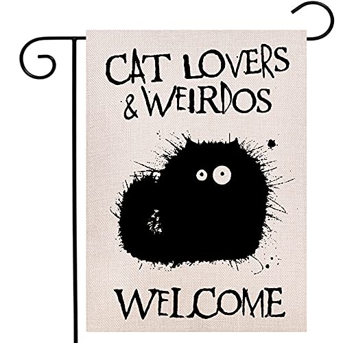 Welcome Cat Lovers and Weirdos Garden Flag Vertical Double Sided Summer Fall Yard Outdoor Decoration 12.5 x 18 Inch