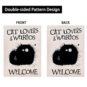 Welcome Cat Lovers and Weirdos Garden Flag Vertical Double Sided Summer Fall Yard Outdoor Decoration 12.5 x 18 Inch