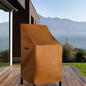 RosieLily High Back Patio Chair Covers Waterproof Heavy Duty Stackable Outdoor Bar Stool Cover Brown Patio Furniture Covers Outside Lounge Deep Seat Covers, Lawn Chair Covers, High Back, 1 Pack-Brown