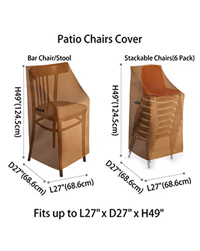 RosieLily High Back Patio Chair Covers Waterproof Heavy Duty Stackable Outdoor Bar Stool Cover Brown Patio Furniture Covers Outside Lounge Deep Seat Covers, Lawn Chair Covers, High Back, 1 Pack-Brown