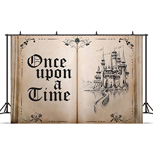 Fairy Tale Books Backdrop Once Upon a Time Backdrops Ancient Castle Princess Romantic Wedding Birthday Party Decorations Magic Book Background Banner Props 7x5FT