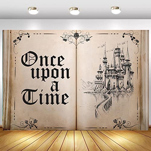 Fairy Tale Books Backdrop Once Upon a Time Backdrops Ancient Castle Princess Romantic Wedding Birthday Party Decorations Magic Book Background Banner Props 7x5FT