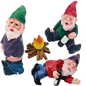 4pcs miniature gnome fairy garden,collectible garden gnome with fire set,garden accessories ornaments decorations,garden gnomes figurines mini landscape gnome statue for outdoor/house decor gift