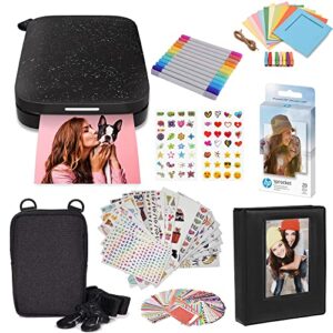 hp sprocket portable 2×3 instant color photo printer (black noir) starter bundle