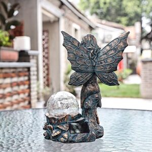 QZVANLON Fairy Garden Statue - Resin Solar Angel Figurines Garden Outdoor Decorations with Solar Crackle Glass Globe Lights, for Lawn Yard Patio Porch, Ornament Gift