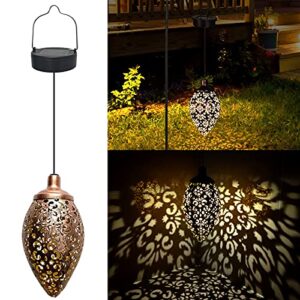 hanging solar lights, outdoor solar garden lantern retro metal yard decor solar led lamp waterproof for patio, yard, lawn, pathway decor