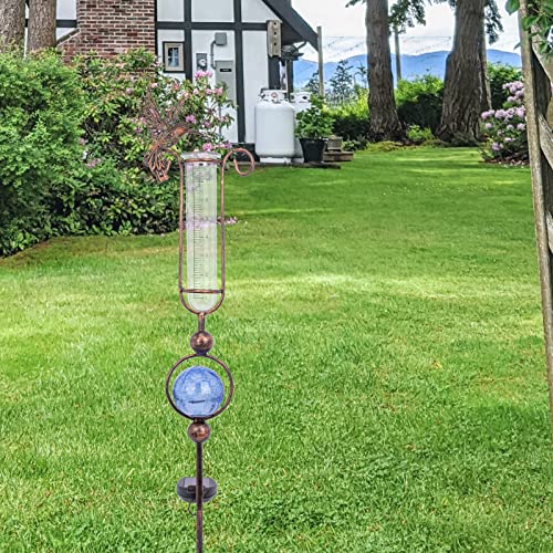 MUMTOP Rain Gauge Outdoor - 36 Inch Hummingbird Crackle Glass Solar Lights for Lawn, Yard and Garden