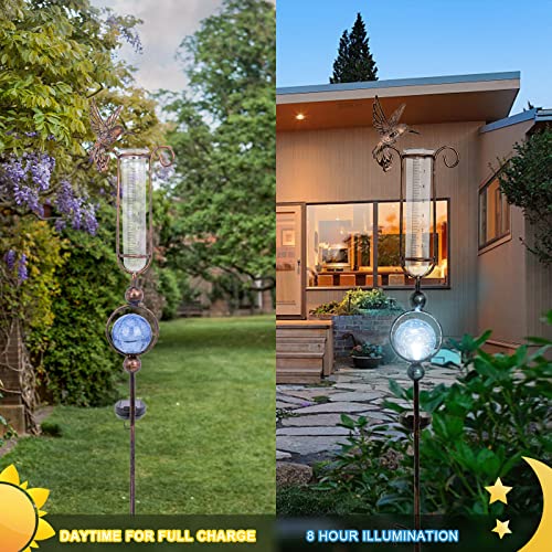 MUMTOP Rain Gauge Outdoor - 36 Inch Hummingbird Crackle Glass Solar Lights for Lawn, Yard and Garden