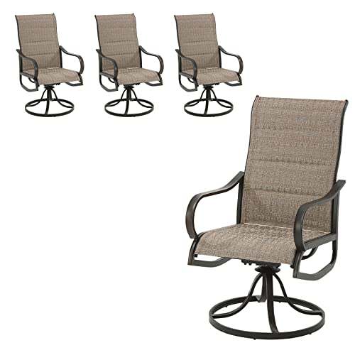 UDPATIO Patio Swivel Chairs Set of 4, Outdoor Dining Chairs High Back, Padded All Weather Breathable Textilene Outside Furniture Chair with Metal Rocking Frame for Lawn Garden Backyard Duck, Brown