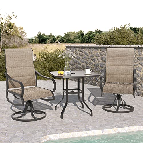 UDPATIO Patio Swivel Chairs Set of 4, Outdoor Dining Chairs High Back, Padded All Weather Breathable Textilene Outside Furniture Chair with Metal Rocking Frame for Lawn Garden Backyard Duck, Brown