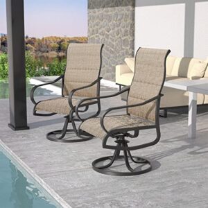 UDPATIO Patio Swivel Chairs Set of 4, Outdoor Dining Chairs High Back, Padded All Weather Breathable Textilene Outside Furniture Chair with Metal Rocking Frame for Lawn Garden Backyard Duck, Brown