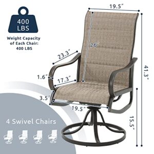 UDPATIO Patio Swivel Chairs Set of 4, Outdoor Dining Chairs High Back, Padded All Weather Breathable Textilene Outside Furniture Chair with Metal Rocking Frame for Lawn Garden Backyard Duck, Brown