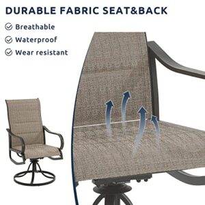 UDPATIO Patio Swivel Chairs Set of 4, Outdoor Dining Chairs High Back, Padded All Weather Breathable Textilene Outside Furniture Chair with Metal Rocking Frame for Lawn Garden Backyard Duck, Brown