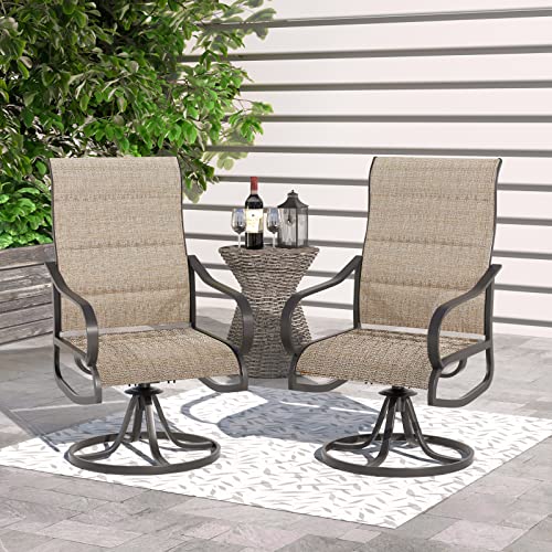 UDPATIO Patio Swivel Chairs Set of 4, Outdoor Dining Chairs High Back, Padded All Weather Breathable Textilene Outside Furniture Chair with Metal Rocking Frame for Lawn Garden Backyard Duck, Brown