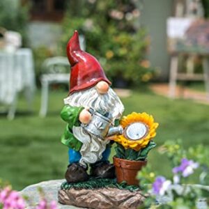 TERESA'S COLLECTIONS Sunflower Garden Gnomes Decorations for Yard with Solar Lights, Large Cute Garden Sculptures & Statues Outdoor Gnome Gifts for Front Porch Patio Lawn Ornaments, 11.4"