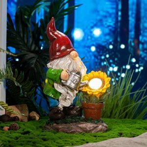 TERESA'S COLLECTIONS Sunflower Garden Gnomes Decorations for Yard with Solar Lights, Large Cute Garden Sculptures & Statues Outdoor Gnome Gifts for Front Porch Patio Lawn Ornaments, 11.4"