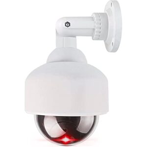 wali dummy fake security dome camera with 1 flashing red led light and security alert sticker decal, indoor outdoor use (dow-1), white