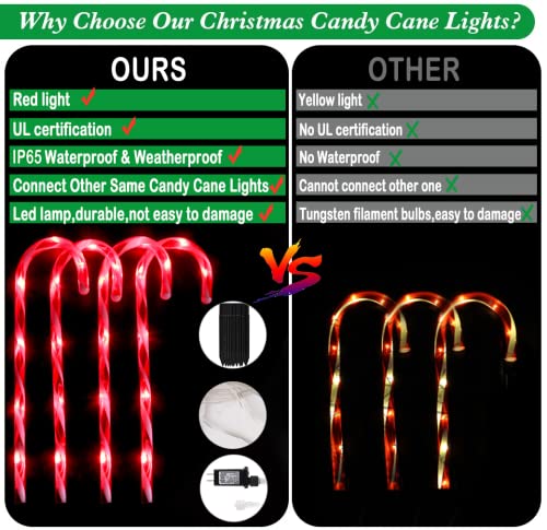 RED Lights Christmas Candy Cane Pathway Markers Lights with 8 Modes & Stakes, 22 Inch Christmas Lights Outdoor Christmas Decorations Xmas Candy Cane Christmas Decor for Walkway Yard Patio Lawn Garden