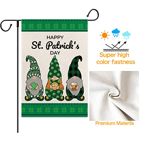 EDDERT St Patrick's Day Garden Flag Gnome Shamrock 18 x 12 Inch Yard Flag Irish Green Shamrock Garden Flag Double Sided Decorative Garden Flag for St. Patrick's Day Outdoor Decoration