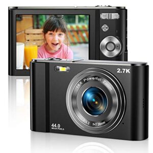 digital camera 2.7k ultra hd mini camera 44mp 2.8 inch lcd screen rechargeable students compact camera pocket camera with 16x digital zoom youtube vlogging camera for kids,adult,beginners(black)