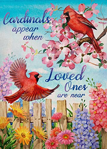 Covido Home Decorative Cardinals Appear When Loved Ones are Near Spring Garden Flag, Summer Bird Porch Yard Dogwood Daisy Flower Outside Decoration Inspirational Outdoor Small Decor Double Sided 12x18