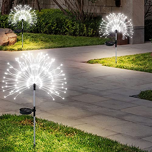 Honche Solar Garden Lights Outdoor Waterproof, LED Firefly Starburst Firework Light for Pathway Patio Lawn Backyard Flowerbed Party Christmas Decorations with 120 LEDs 8 Mode 2 Pack Cool White Oval