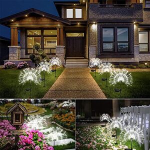 Honche Solar Garden Lights Outdoor Waterproof, LED Firefly Starburst Firework Light for Pathway Patio Lawn Backyard Flowerbed Party Christmas Decorations with 120 LEDs 8 Mode 2 Pack Cool White Oval