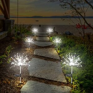 Honche Solar Garden Lights Outdoor Waterproof, LED Firefly Starburst Firework Light for Pathway Patio Lawn Backyard Flowerbed Party Christmas Decorations with 120 LEDs 8 Mode 2 Pack Cool White Oval