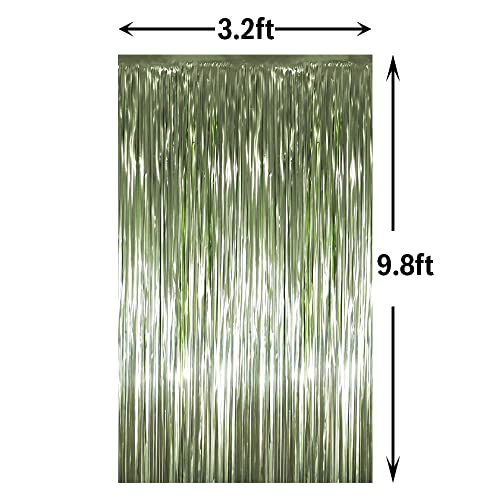 GOER 6.4 ft x 9.8 ft Metallic Tinsel Foil Fringe Curtains,Pack of 2 Party Streamer Backdrop for Birthday,Graduation Decorations and New Year Eve (Sage Green)