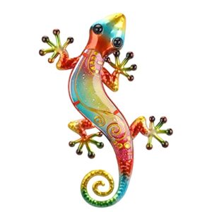 mumtop metal gecko wall decor lizard hanging art for indoor outdoor, garden, patio, fence, 14.2 inch, red